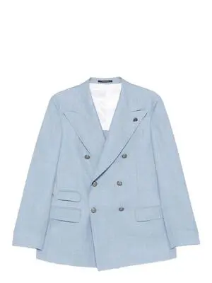 GABRIELE PASINI Double Breasted Wool Blazer - Light Blue