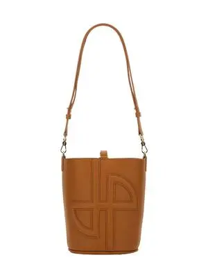 PATOU Small Jp Bucket Bag In Leather And Canvas - Buff