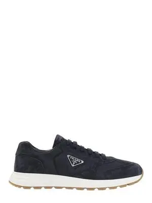Prada Lace-up Suede And Recycled Polyamide Sneakers - Blue
