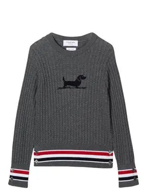 Thom Browne Baby Cable Crewneck Pullover With Dachshund Embroidery - Grey