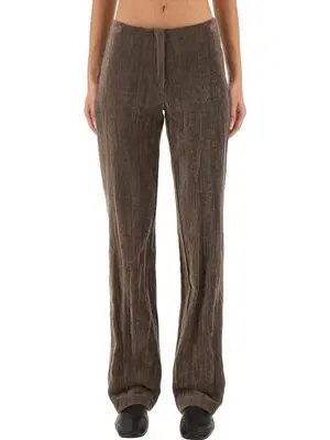 ALYSI Slim-fit Cotton Blend Textured Pants - Brown