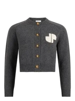 PATOU Cropped Wool Cashmere Cardigan With Logo - Grey