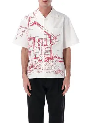 Prada Printed Cotton Bowling Shirt - Red
