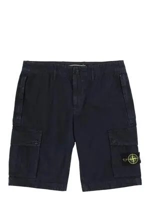 Stone Island Slim-fit Cargo Shorts With Zip Pockets In Brushed Organic Cotton Canvas - Blue
