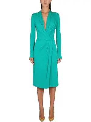Alberta Ferretti V-neck Draped Viscose Dress - Green