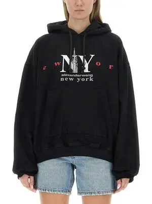 Alexander Wang Oversized Cotton Sweatshirt With Logo Embroidery - Black
