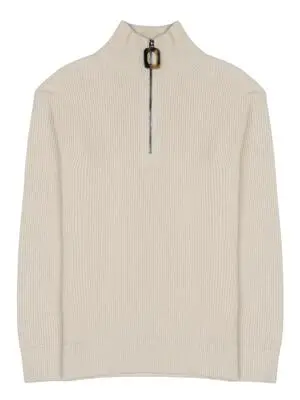 JW Anderson JW Anderson Wool Cotton Blend Ribbed Zip-Up Sweater Beige