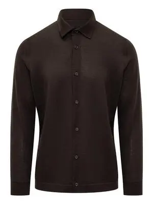 Zegna Luxury Wool Cashmere Blend Knit Shirt - Nero