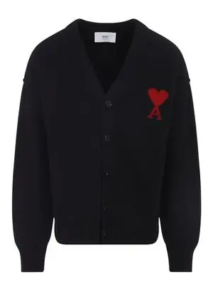 AMI Paris De Coeur Wool Cardigan - Black