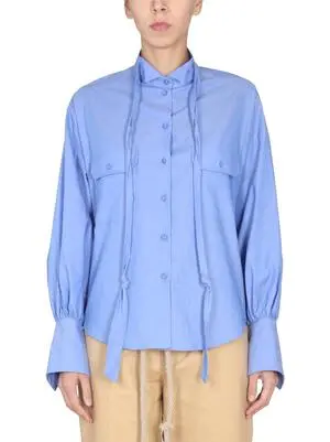 MAISON JEJIA Cotton Poplin Shirt With Tie Detail - Azure