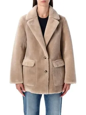 URBANCODE Reversible Faux Fur Coat With Notched Lapels - Beige