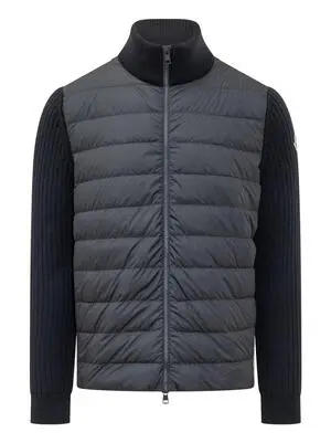 Moncler Quilted Knit Cardigan With High Neck - Blu