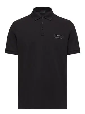 Moncler Short Sleeve Cotton Pique Polo With Woven Trim - Black