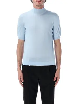 Prada PRADA Slim Fit Mock Neck Short Sleeve Sweater Blu