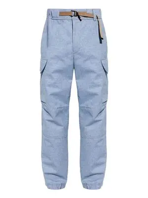 Moncler Medium Blue Cotton Cargo Trousers With Belt Detail - Mediumblue
