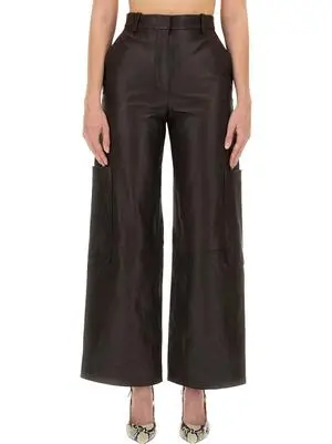 Khaite KHAITE "Caiton" Grain De Poudre Wide-Leg Pants Brown