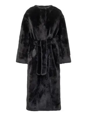 VALENTINI 1972 Fur Belted Long Jacket - Navy