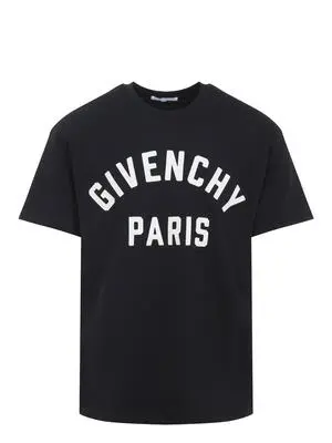 Givenchy T-shirt In Cotton With Paris Embroidery - Black