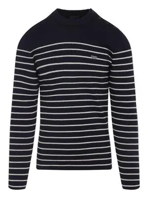 Prada Striped Crew Neck Sweater - Blue