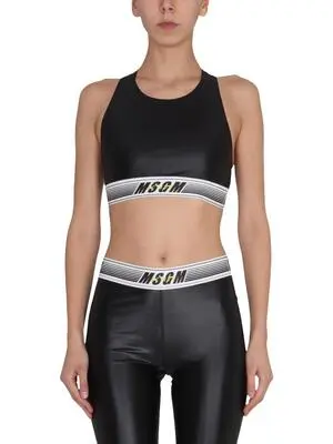 MSGM Round Neck Activewear Top With Logo Band - Black