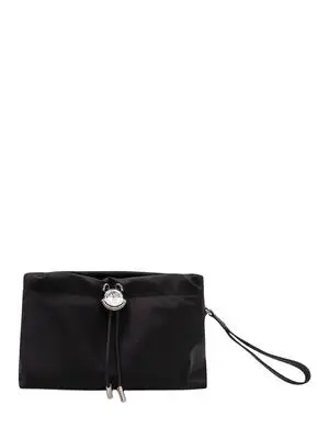 Moncler Compact Handheld Pouch Handbag With Logo Detail - Nero