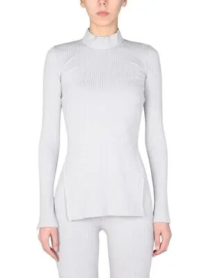 Helmut Lang HELMUT LANG Ribbed Mock Neck T-Shirt Grey