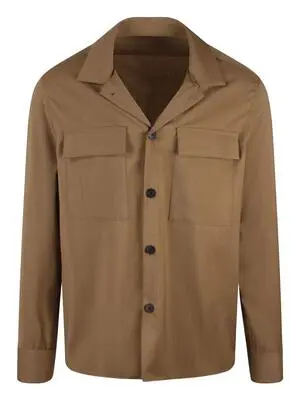LOW BRAND Wool Button-up Shirt - Brown