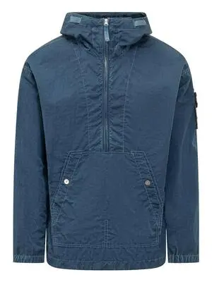 Stone Island Zip-up Hooded Jacket With Kangaroo Pocket - Indigo