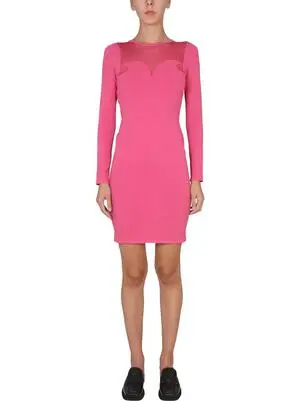 Moschino Slim Fit Viscose Knit Dress With Sheer Detail - Fuchsia