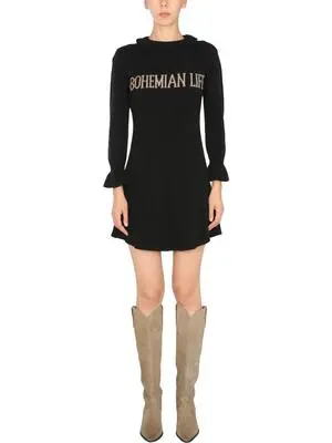 Alberta Ferretti Bohemian Life" Mini Dress With Ruffled High Neck - Black