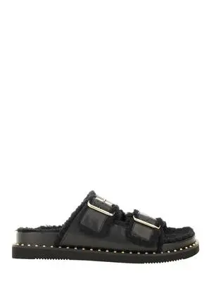 Ash Utah Bis Sandals With Buckle And Shearling Trim - Black