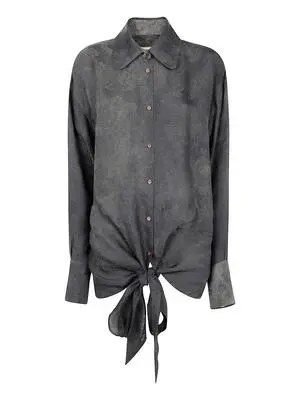UMA WANG Embossed Jacquard Tie-front Shirt - Green