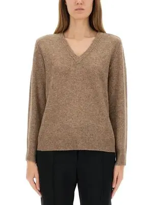 Aspesi Regular Fit Wool-yak-cashmere Blend V-neck Sweater - Beige