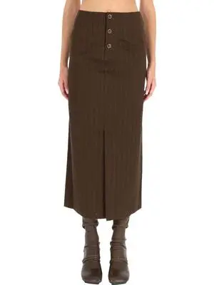 UMA WANG Pinstriped Button Detailed Midi Skirt - Brown