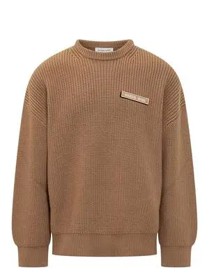 MARINE SERRE Logo Emblem Knit Sweater - Camel