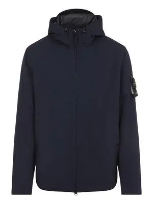 Stone Island Hooded Jacket With Zip Closure - Navyblue