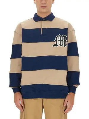 MSGM Striped Cotton Sweatshirt With Logo Patch - Multicolour