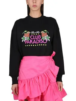 MSGM Cotton Crewneck Sweatshirt With Embossed Logo - Black