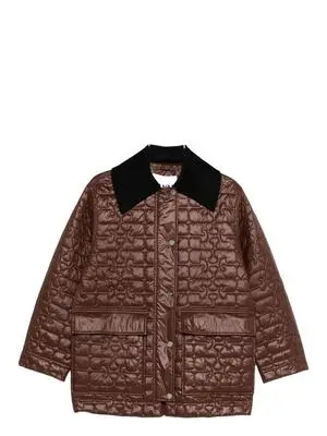 GANNI Shiny Quilt Midi Jacket - Brown