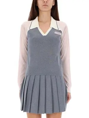 Casablanca Merino Wool Tennis Long Sleeve Polo - Silver