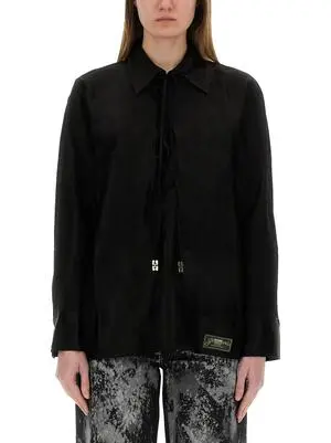 GANNI Satin Jacquard Tie-string Shirt - Black