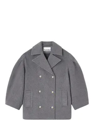 GANNI GANNI Button-Front Notched Wool Blend Coat