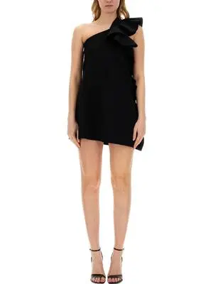 MSGM One-shoulder Mini Dress With Ruffles - Black