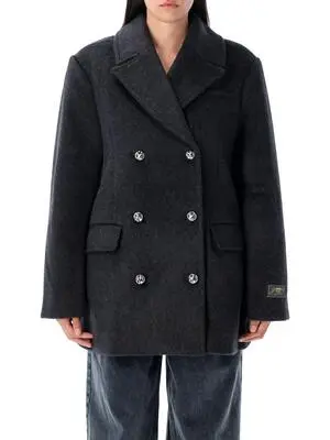GANNI Double-breasted Recycled Wool Blend Coat - Phantom