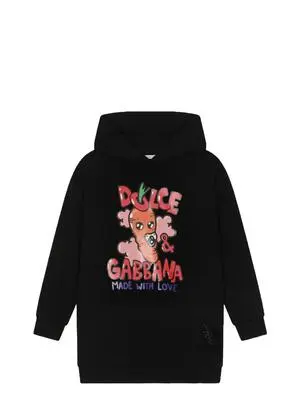 Dolce & Gabbana Cotton-blend Hooded Dress With Graphic Print - Black