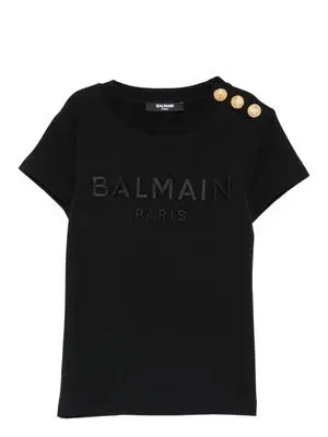 Balmain Mini Statement Neck T-shirt With Gold Accents - Black