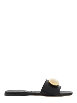 Loewe Leather Slide Sandals With Gold-tone Embellishment - Black