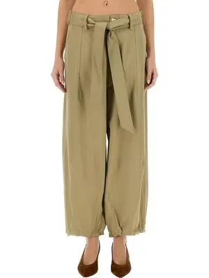 ALYSI Belted Cotton Pants - Beige