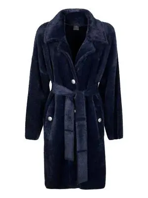 Pinko Navy Belted Faux Fur Coat - Blu