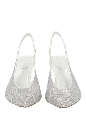 RENE` CAOVILLA Rene Caovilla Crystal-embellished Leather And Tulle Slingback Pumps - Silver